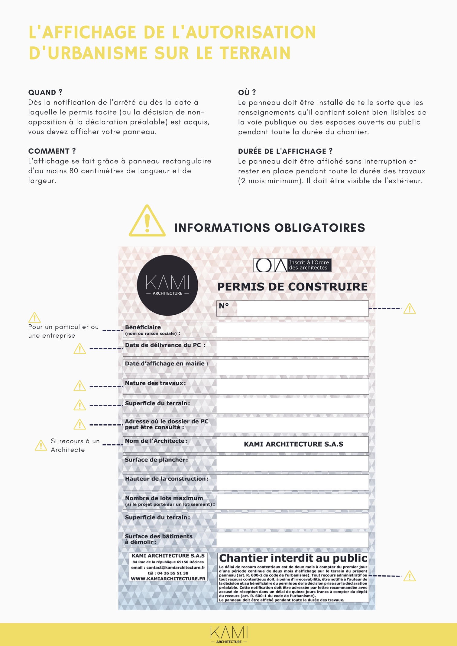 Panneau de permis de construire pour l'affichage sur site - KAMI